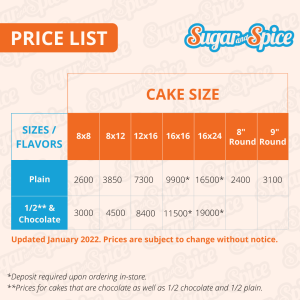 Sugar and Spice cake sizes and prices in Jamaica - Fiwibusiness